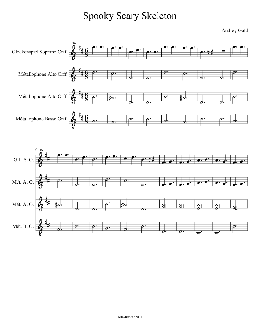 Spooky Scary Skeleton Sheet Music for Percussion - pitched (other ...