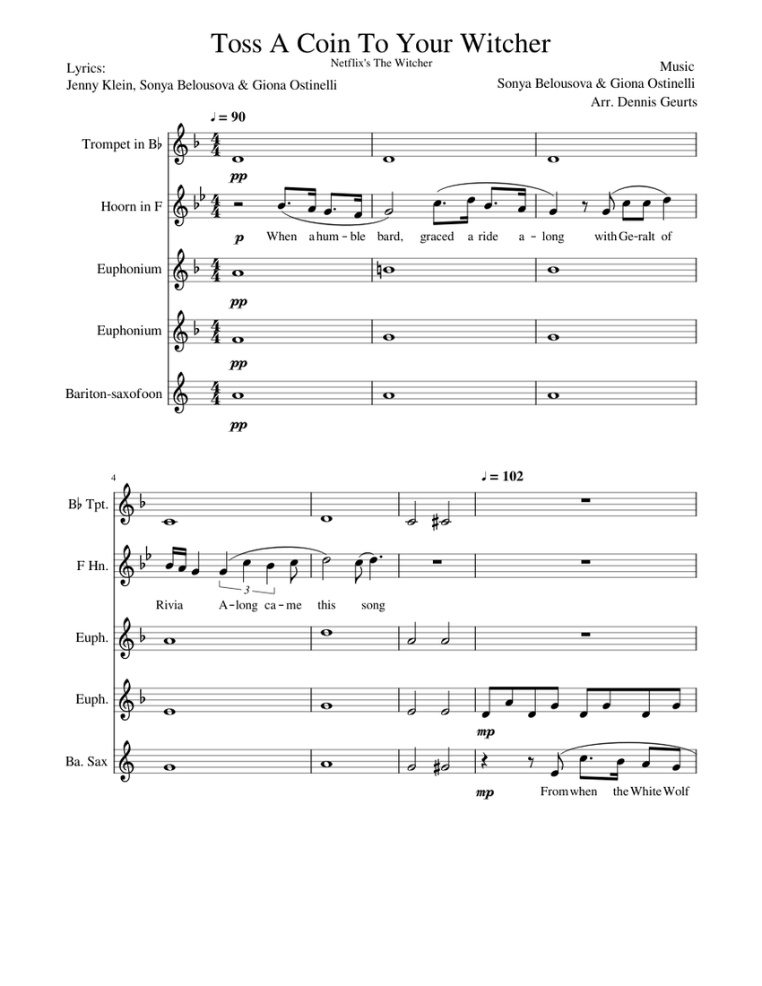 Toss A Coin To Your Witcher - Netflixs The Witcher #quintet Sheet Music ...