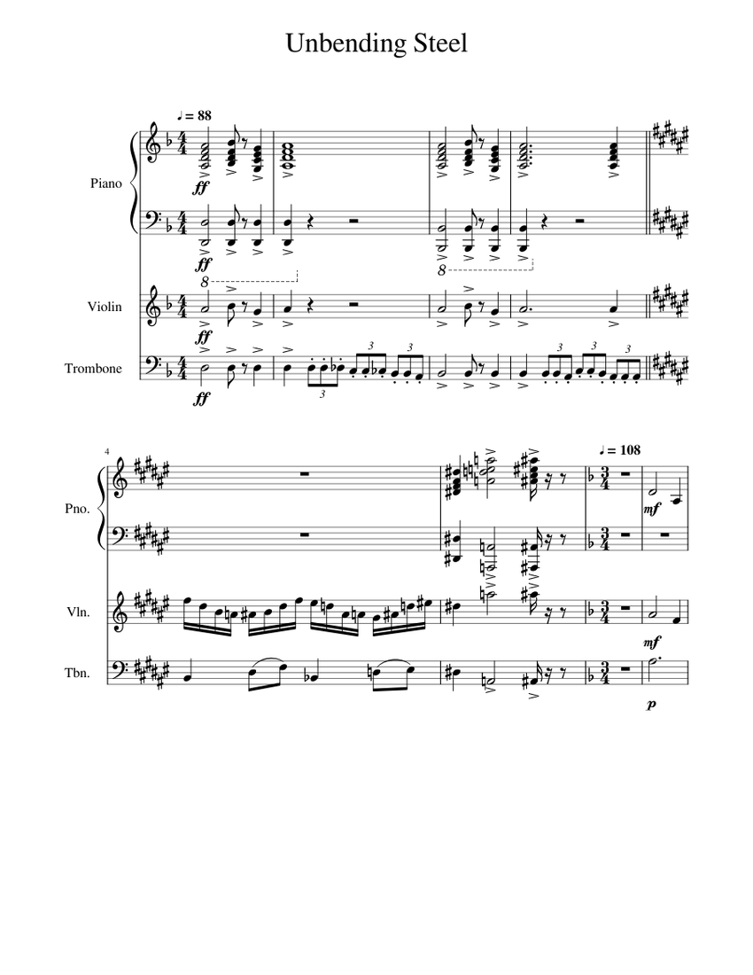 Unbending Steel Sheet Music for Piano, Trombone, Violin (Mixed Trio ...
