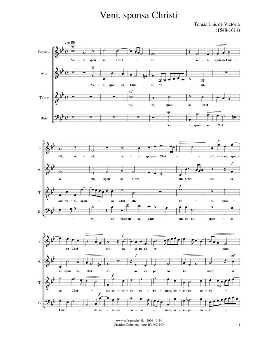 de Victoria -- Veni, sponsa Christi Sheet music for Soprano, Alto ...