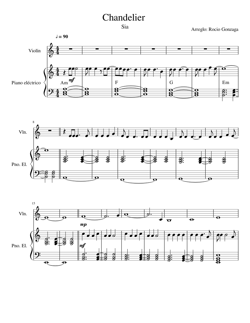 Chandelier Sheet Music with Chords for Piano, Violin (Solo) | MuseScore.com