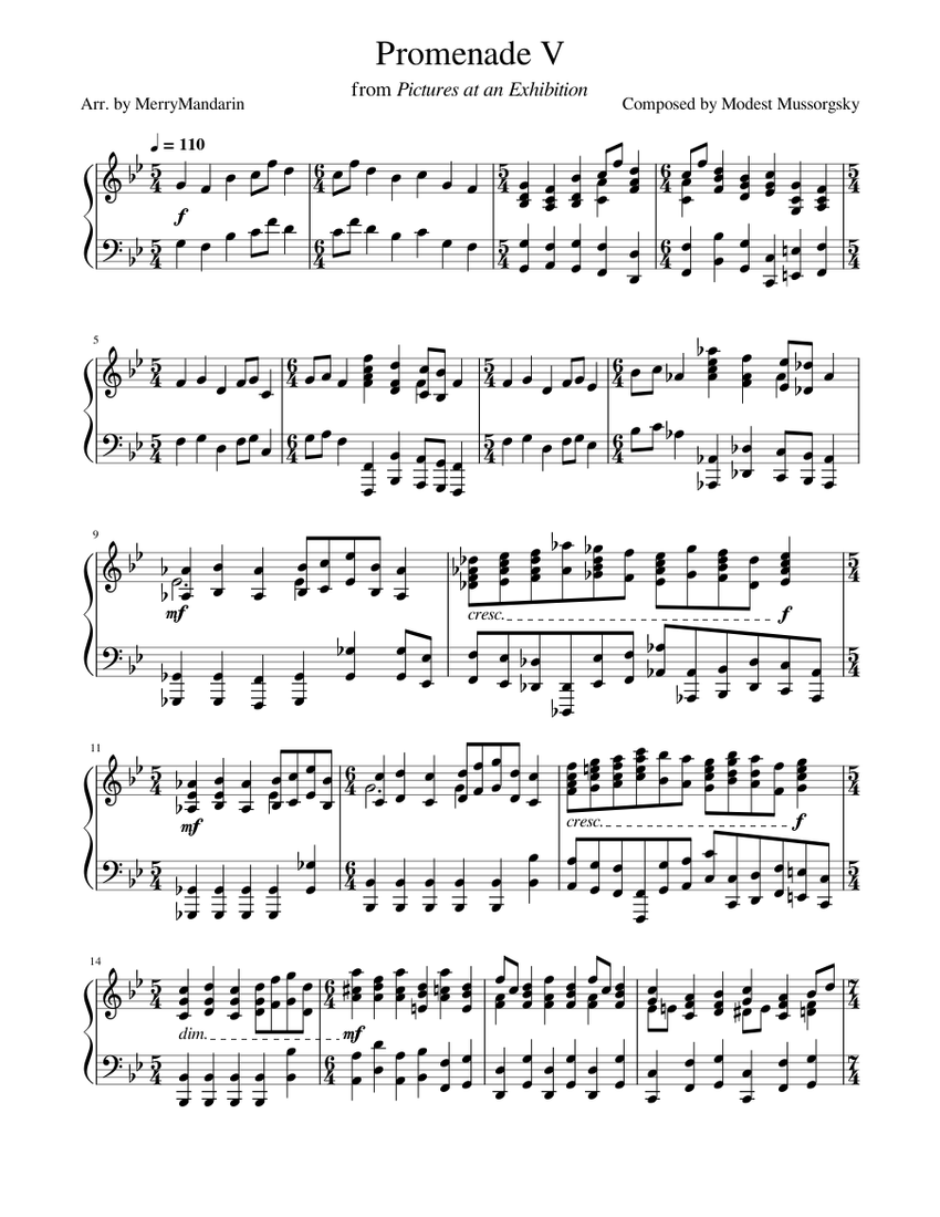 Pictures at an Exhibition – Modest Mussorgsky Promenade V Sheet Music ...