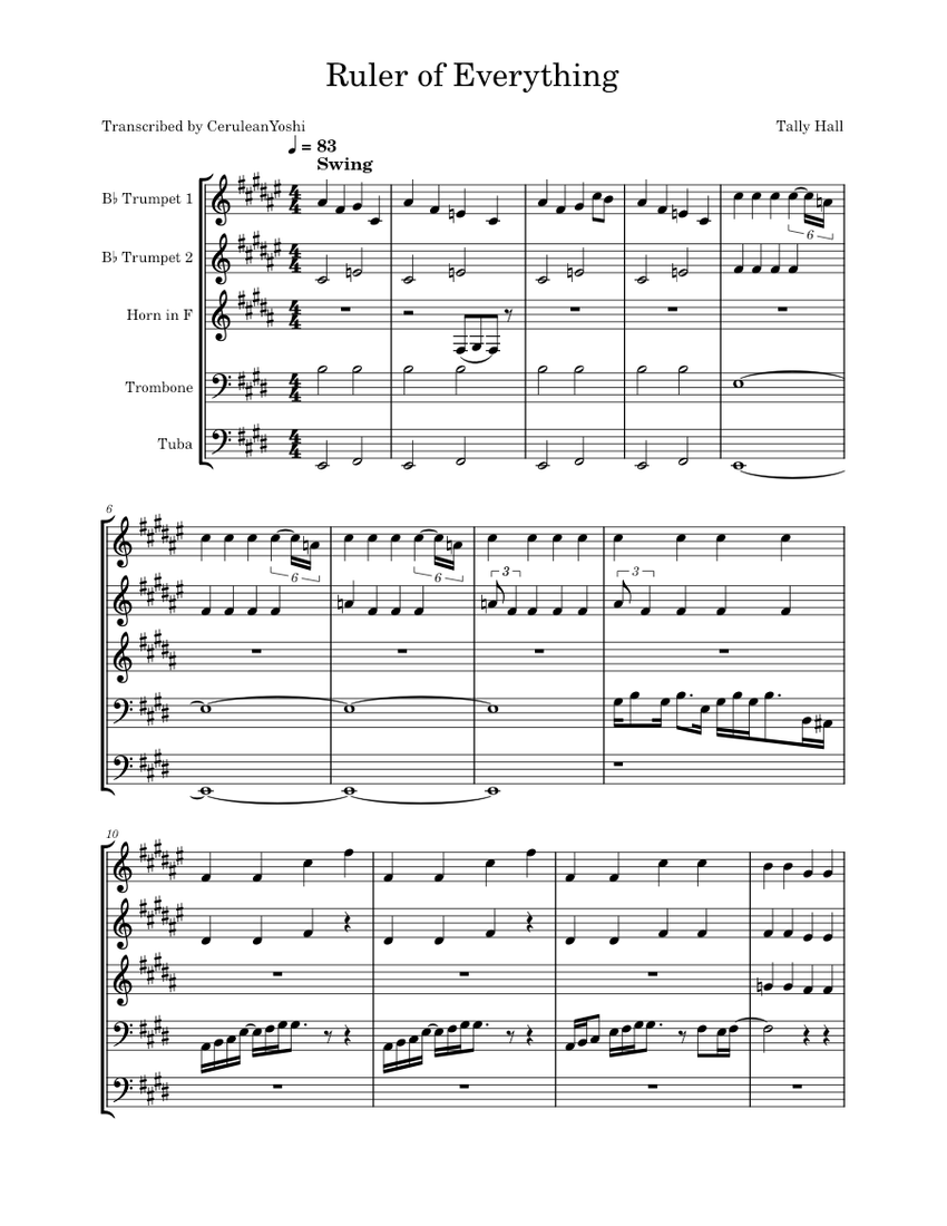Ruler of Everything - Tally Hall Sheet Music for Trombone, Tuba ...