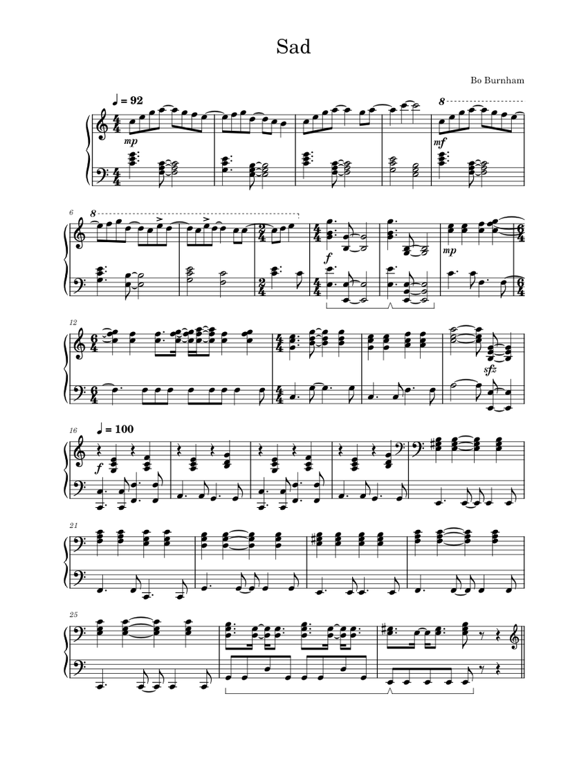 Sad - Bo Burnham Sheet music for Piano (Solo) | Musescore.com