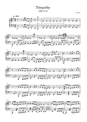 DECO*27 - テレパシ／Telepathy feat. 初音ミク Sheet Music for Piano (Solo ...