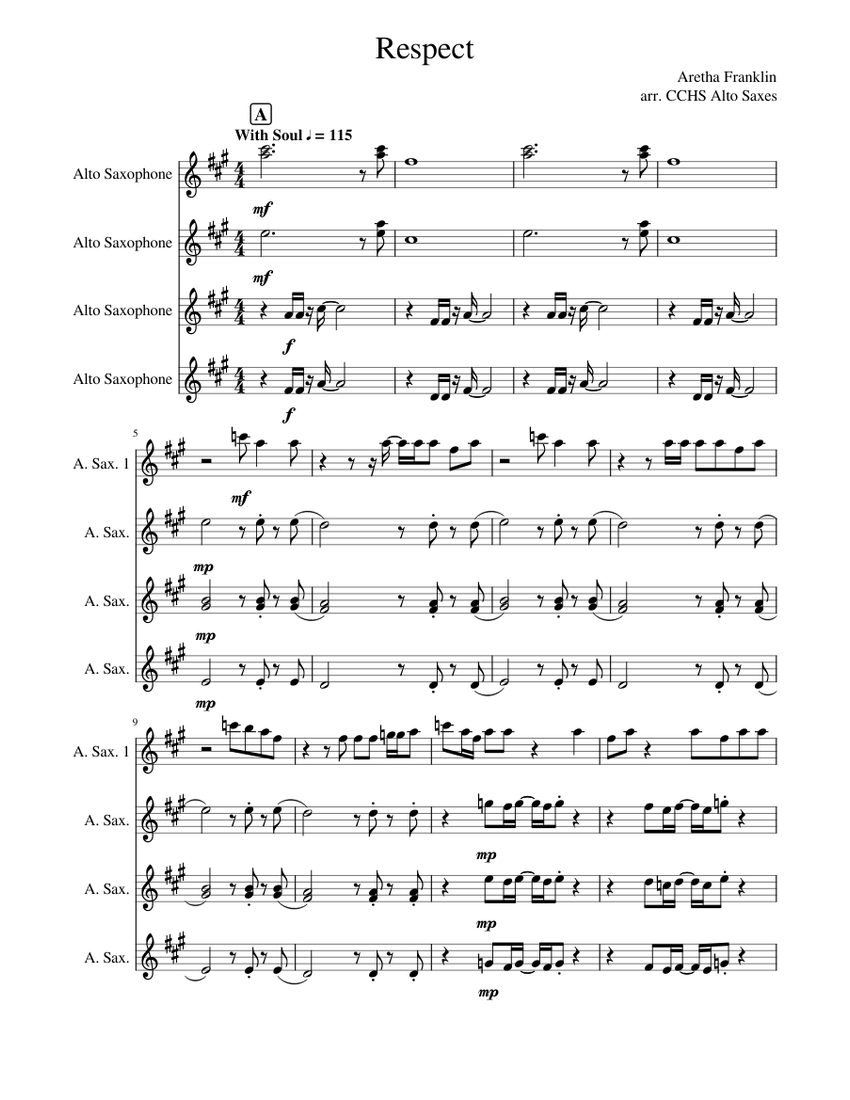 Respect Aretha Franklin Sheet Music for Saxophone alto (Saxophone ...