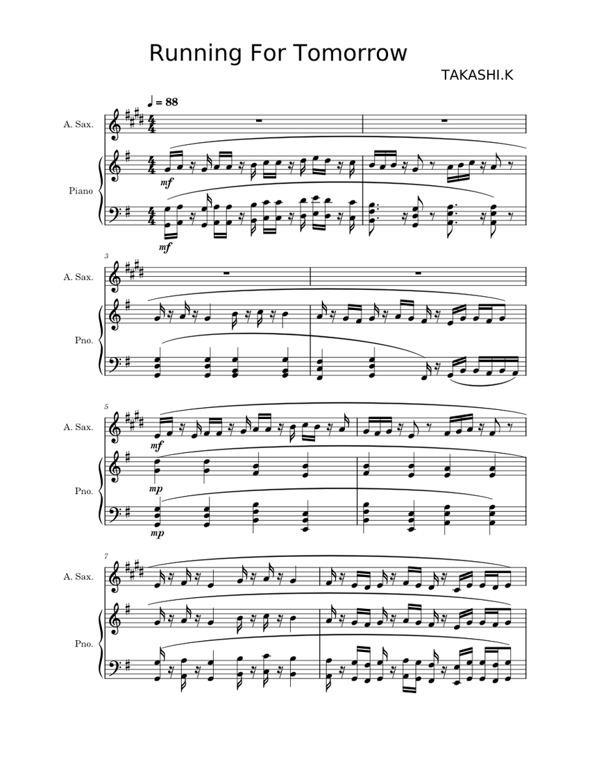 Running For Tomorrow Sheet music for Piano, Saxophone alto (Mixed Duet ...