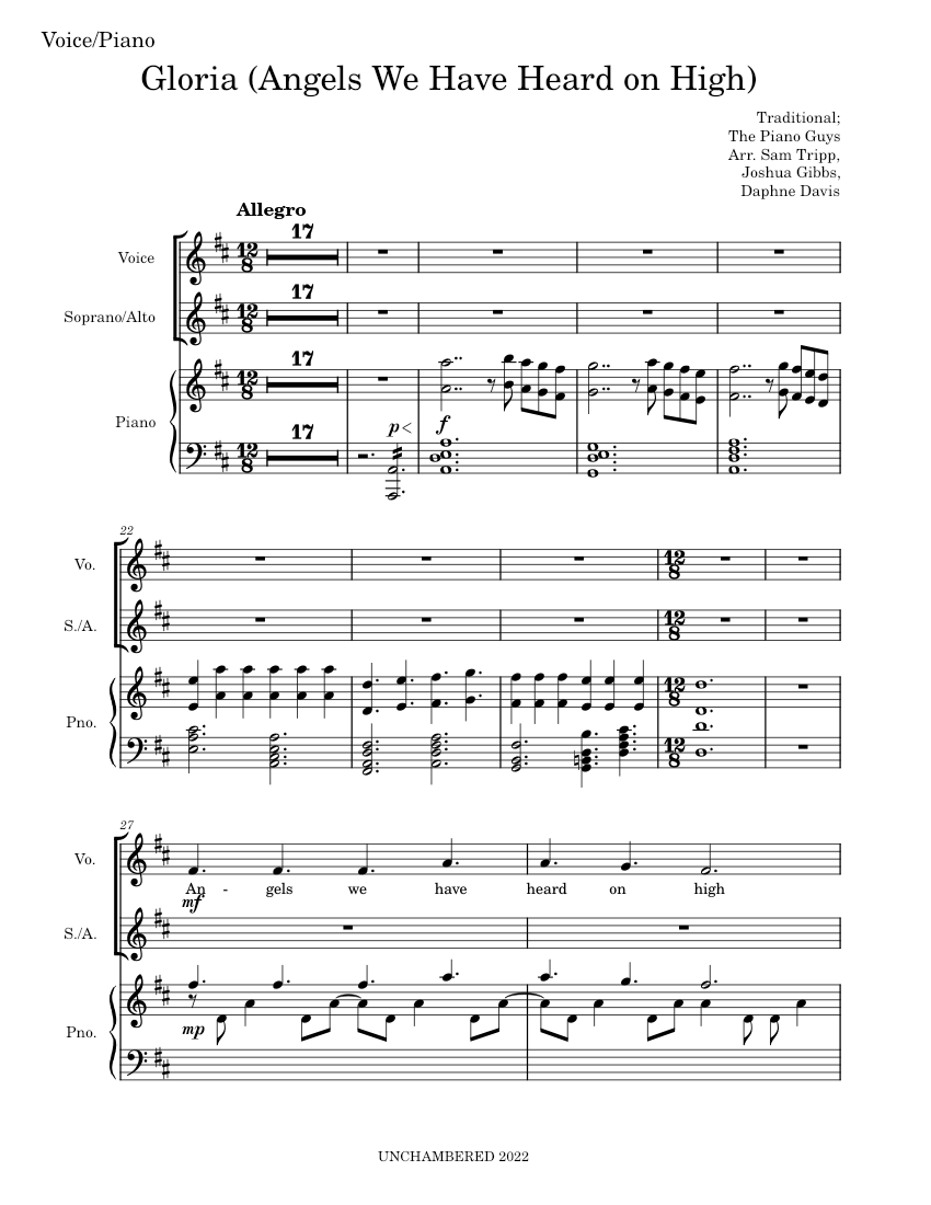 Gloria: Angels We Have Heard on High Sheet Music for Piano, Alto ...