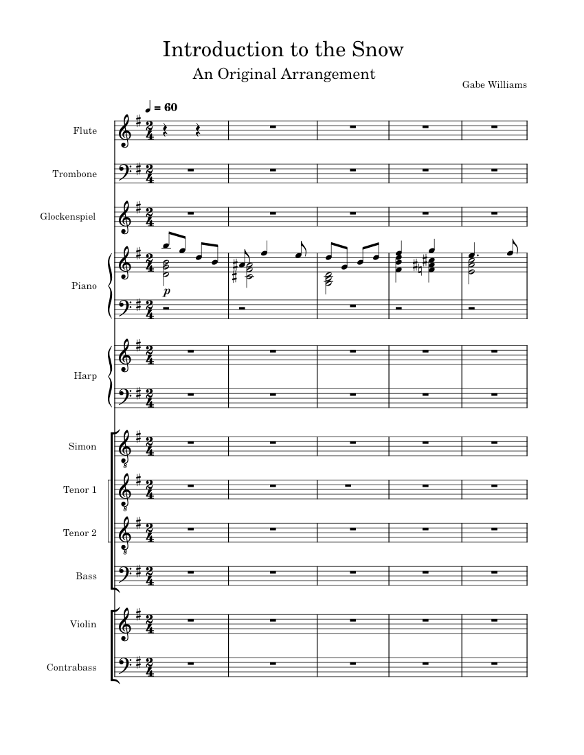 Introduction to the Snow Sheet Music for Piano, Trombone, Vocals, Flute ...