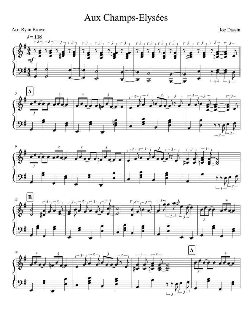 Aux Champs Elysées Sheet Music for Piano (Solo) | MuseScore.com
