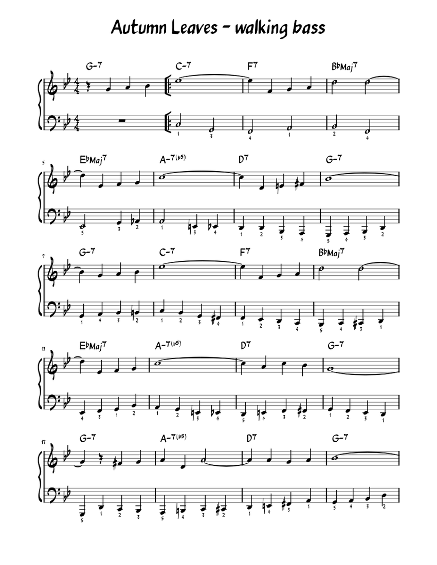 Autumn_Leaves_-_walking_bass Sheet music for Piano (Solo) Easy ...