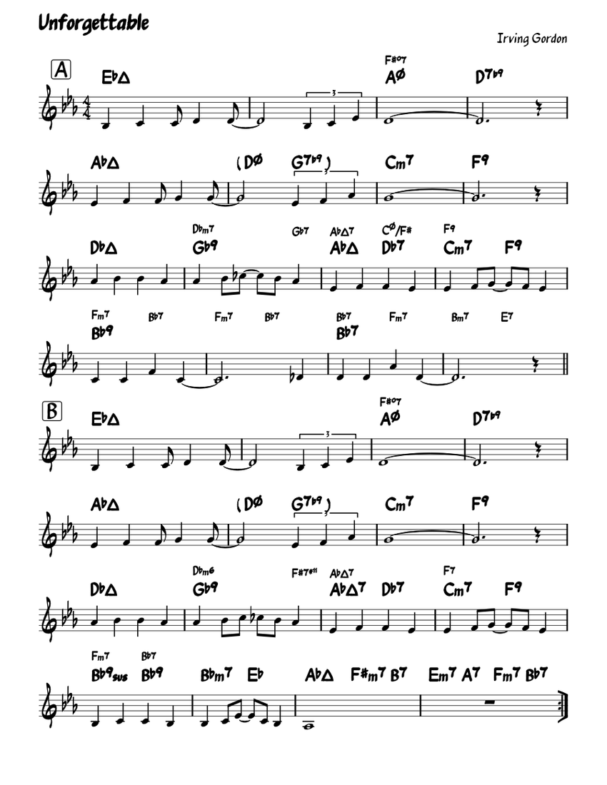 Unforgettable Sheet Music with Chords for Piano (Solo) Easy | MuseScore.com