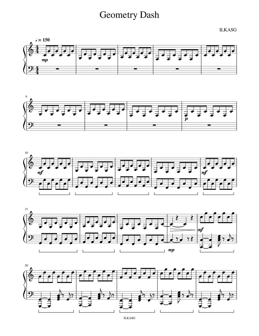 Geometry Dash-stereo madness piano Sheet Music for Piano (Solo ...
