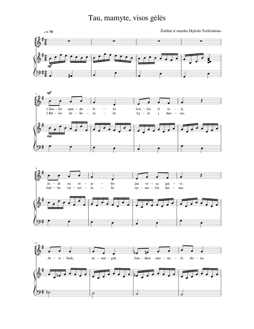 Tau, mamyte, visos gėlės Sheet music for Piano, Vocals (Piano-Voice ...