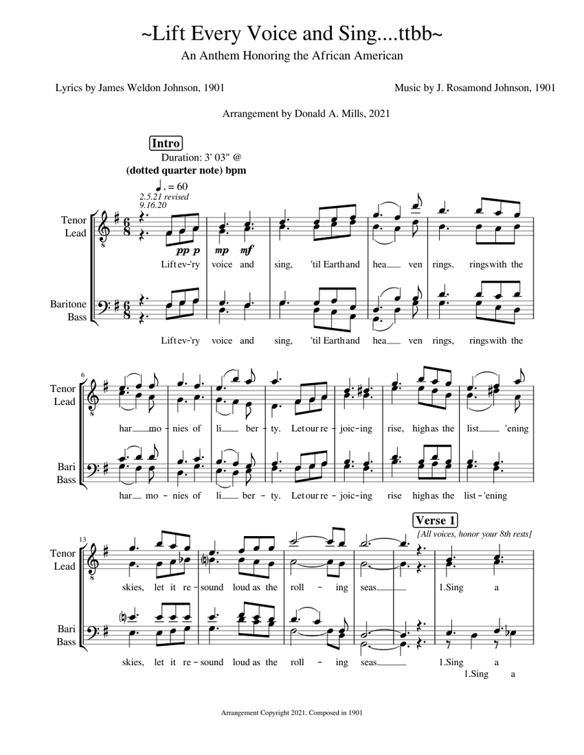 Lift Every Voice and Sing – Johnson, James Weldon and J. Rosamond Sheet ...