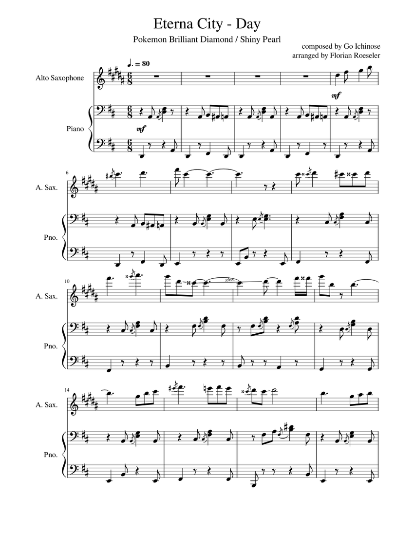 Eterna City (Day) – Pokemon DPPt Sheet music for Piano, Saxophone alto ...