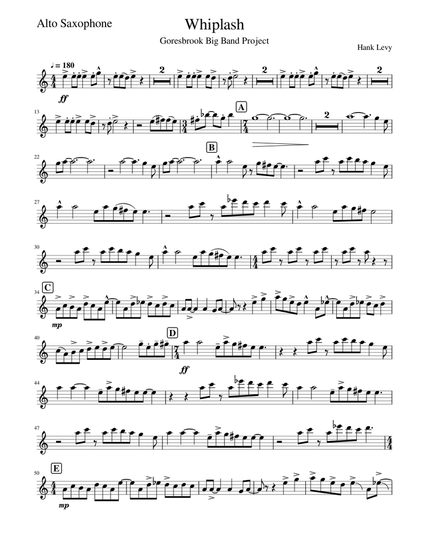 Whiplash-Alto Saxophone Sheet Music for Saxophone alto (Solo ...