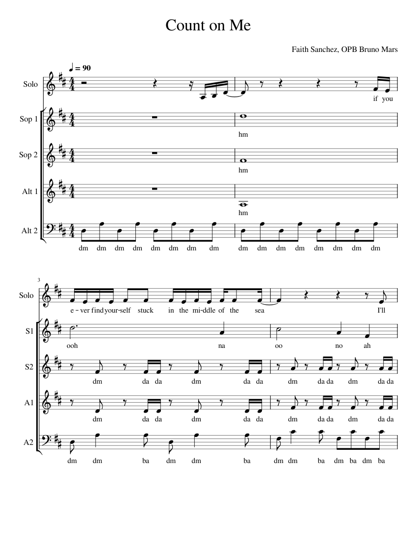 Count on Me - Bruno Mars (Singable) Sheet music for Piano (Piano Four ...