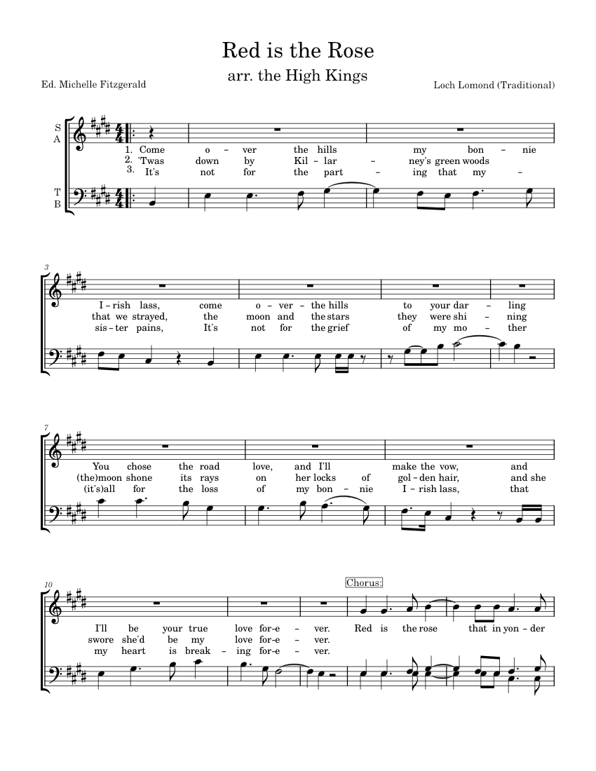 Red is the Rose ATB – The High Kings Sheet Music for Female, Male ...