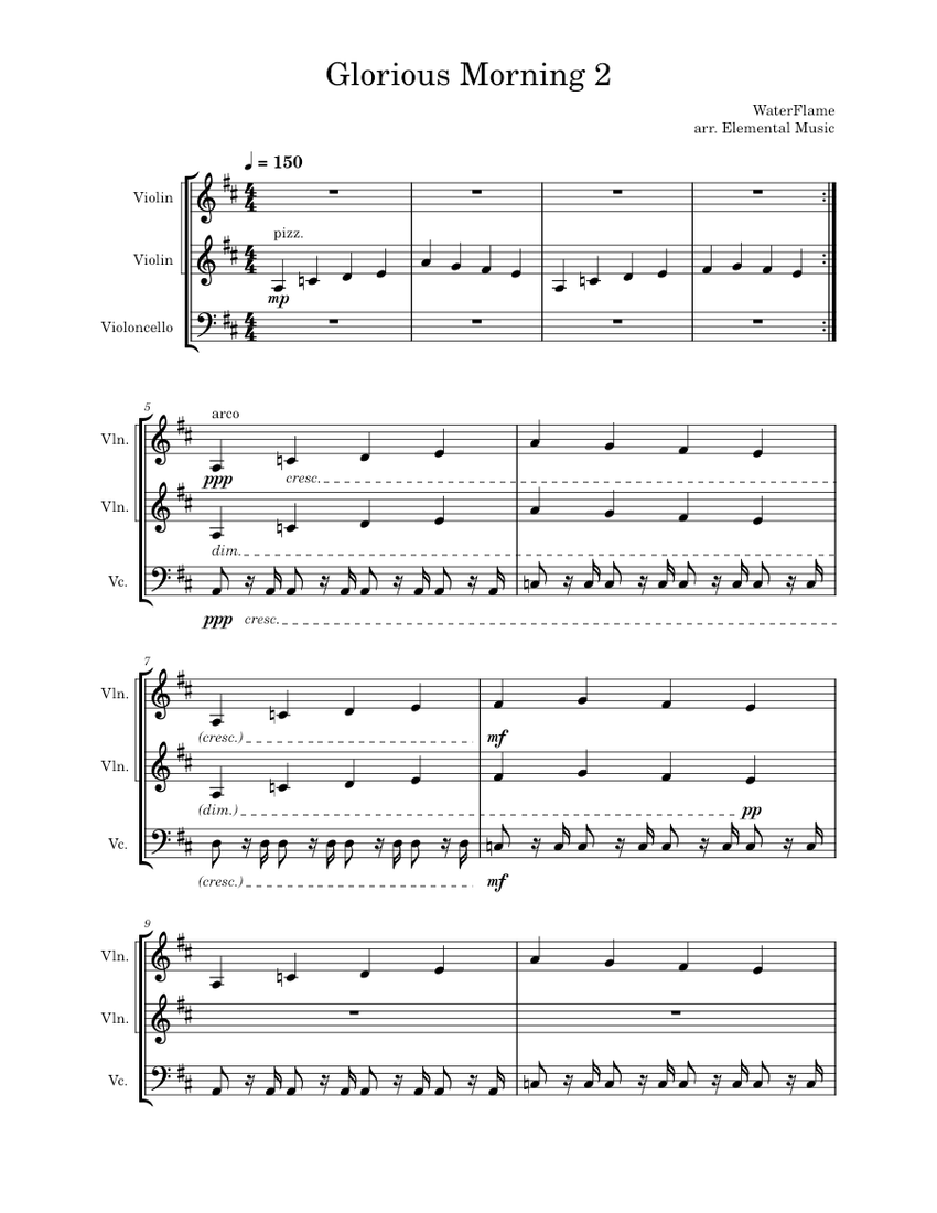 Glorious Morning 2 Sheet Music for Violin, Cello (Mixed Trio ...