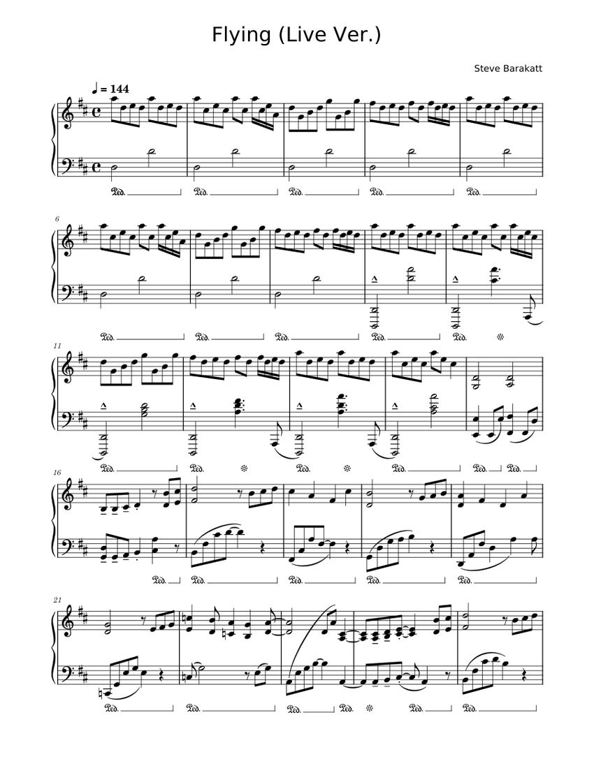 Flying Live Ver. - Steve Barakatt Sheet Music for Piano (Solo ...
