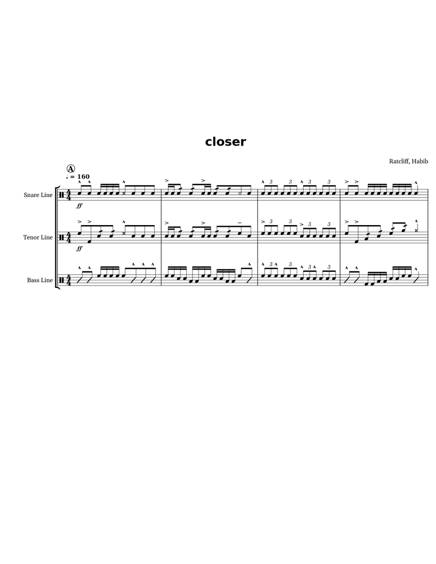 closer Sheet music for Snare drum, Tenor drum, Bass drum (Marching Band ...