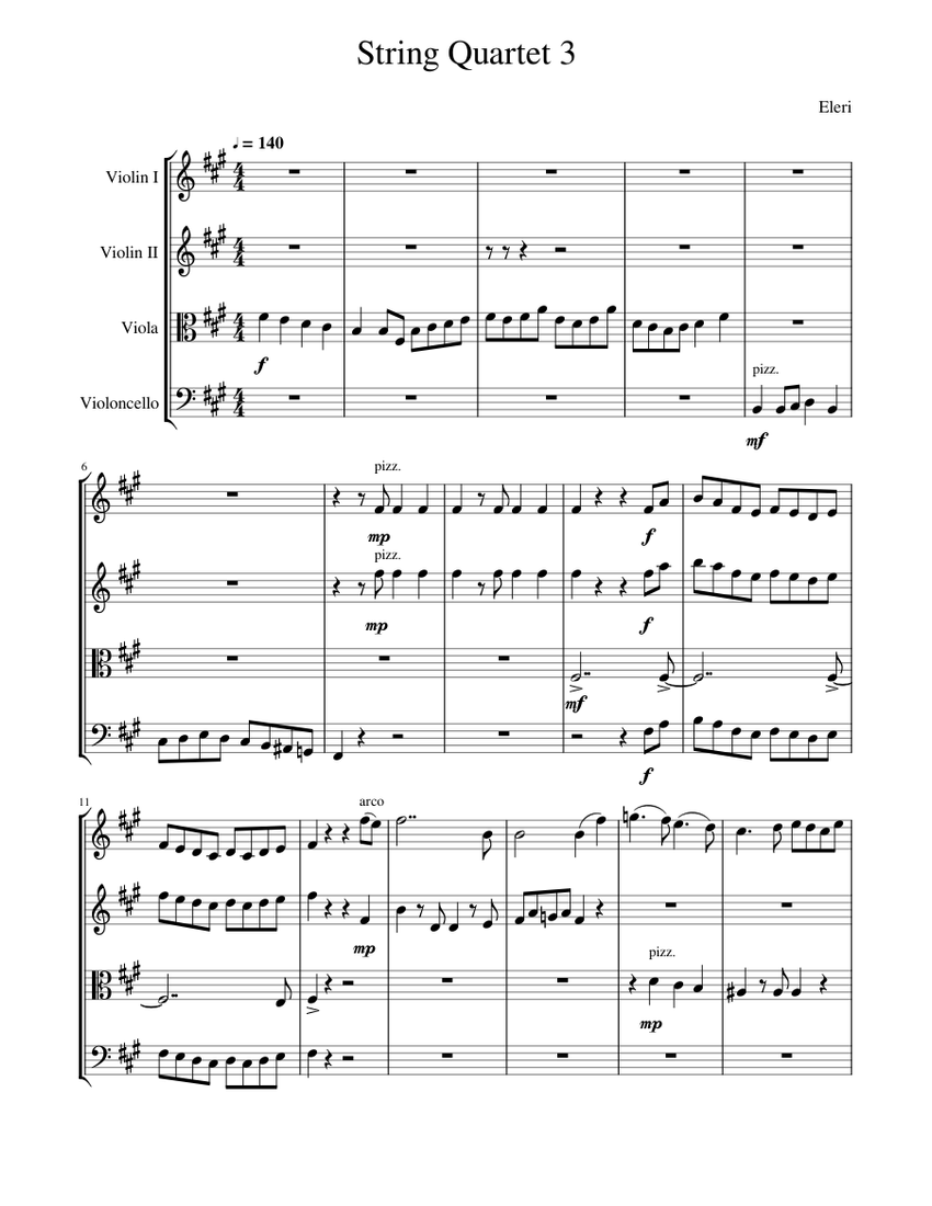 String_Quartet_3 Sheet music for Violin, Viola, Cello (String Quartet ...