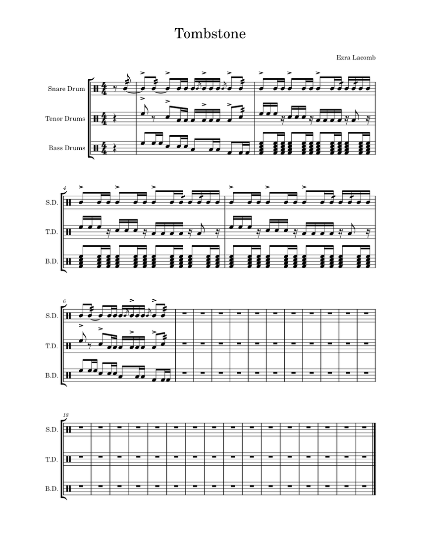 Tombstone Sheet music for Snare drum, Tenor drum, Bass drum (Percussion ...