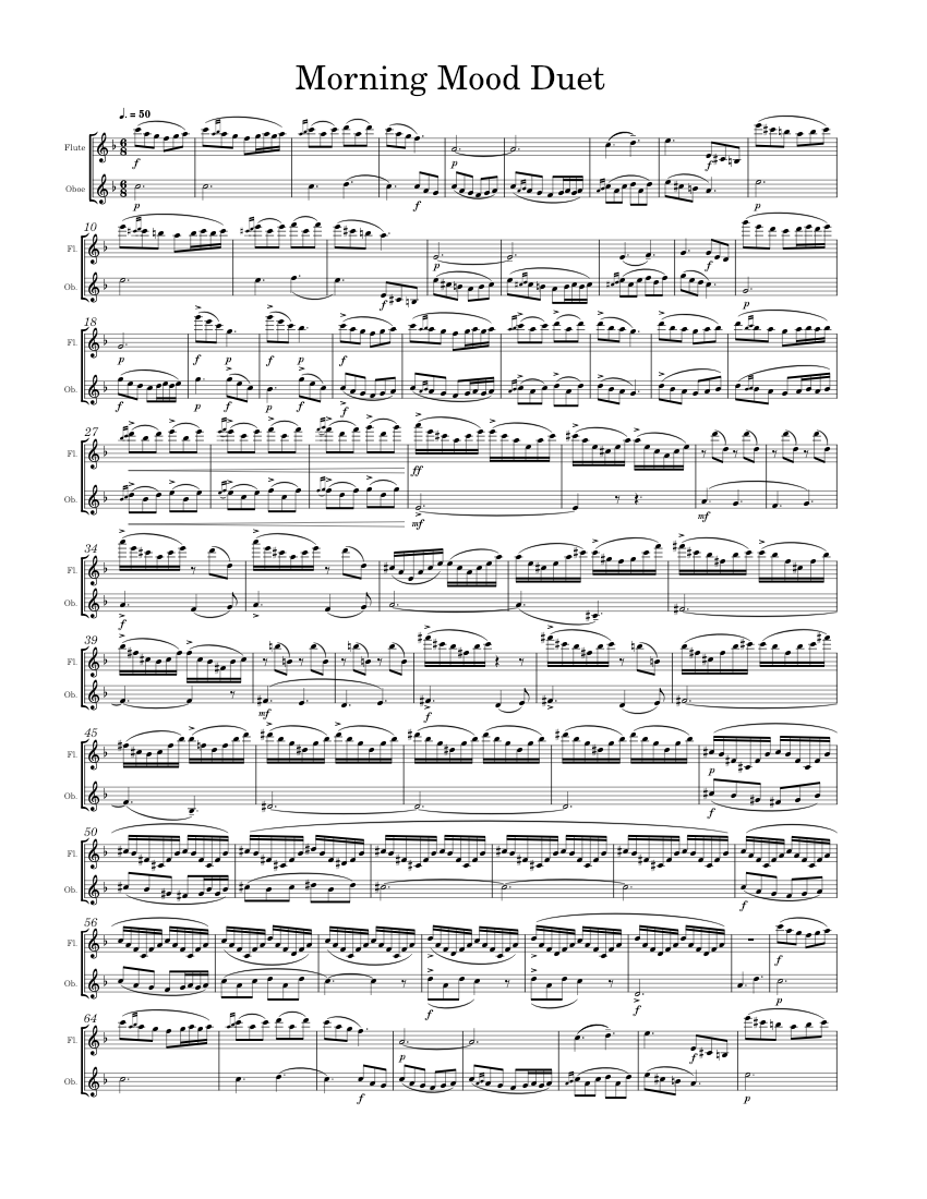 Morning mood Duet Sheet Music for Flute, Oboe (Mixed Duet) | MuseScore.com