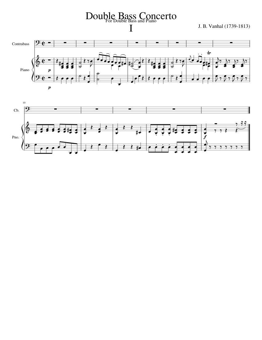 Double Bass first piano Sheet Music for Piano, Contrabass (Solo ...
