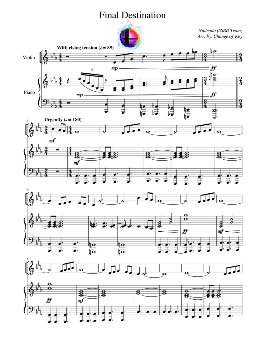 SSBB - Final Destination (for violin and piano) Sheet Music for Piano ...