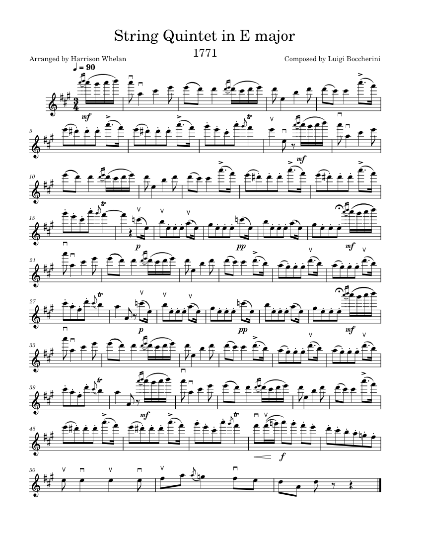 String Quintet in E major Sheet music for Flute (Solo) | Musescore.com