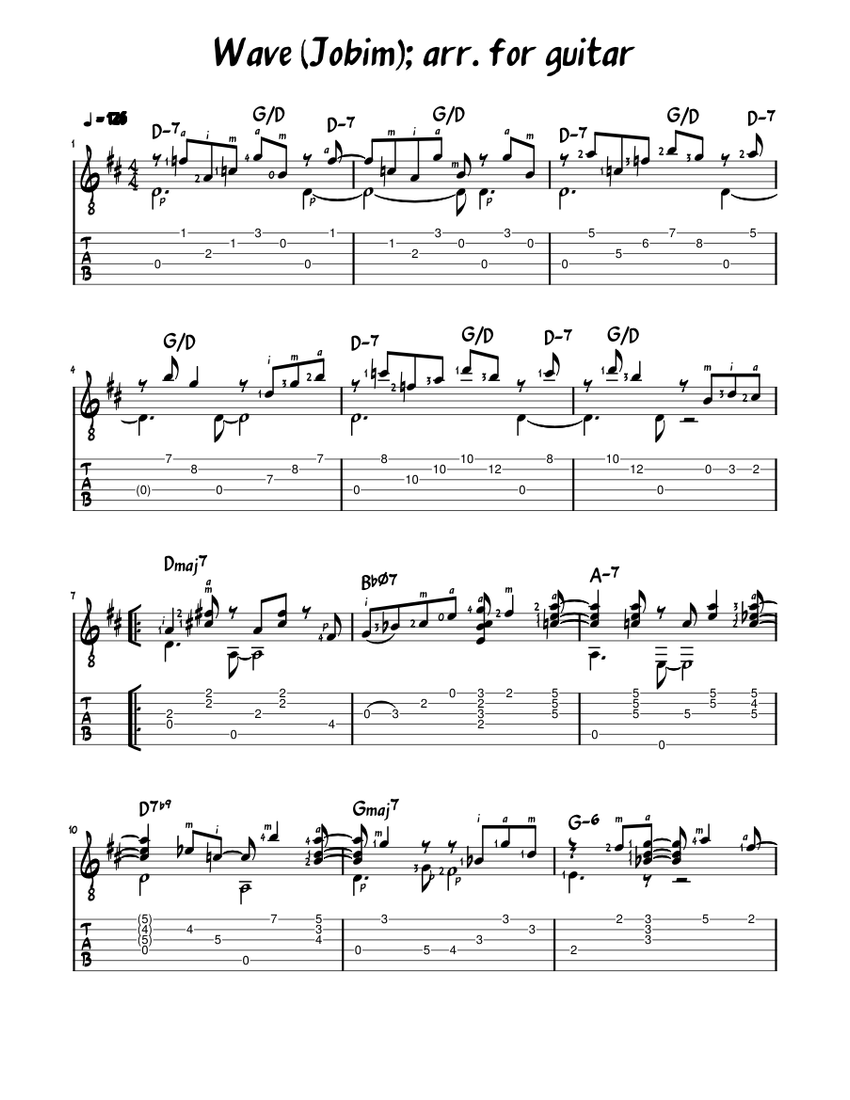 Wave A.C. Jobim arr for guitar w TAB Sheet Music with Chords for Guitar ...