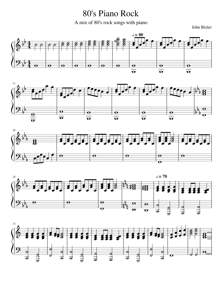 80's_Piano_Rock Sheet Music for Piano (Solo) easy | MuseScore.com