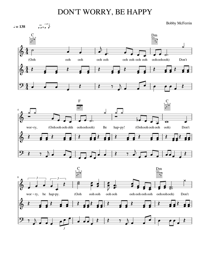 DON'T WORRY, BE HAPPY Sheet Music with Chords for Piano, Bass guitar ...