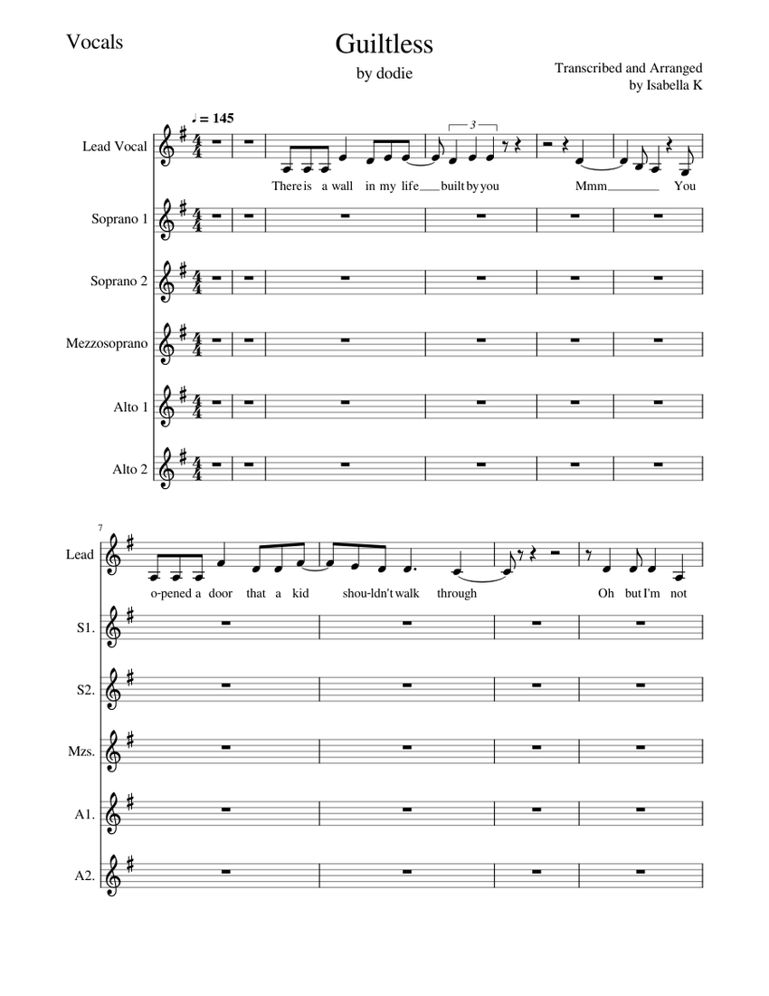 Guiltless Vocals - Dodie Clark Sheet Music for Piano (A Capella ...