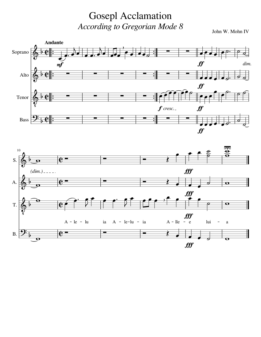 Gosepl Verse According to Gregorian Mode 8 SATB Sheet music for Soprano ...