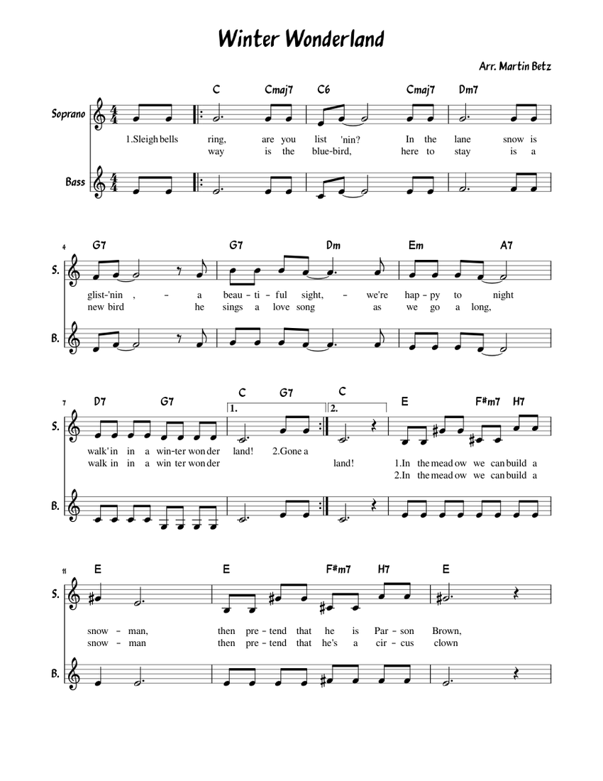 Winter Wonderland Sheet Music for Soprano, Tenor (Choral) | MuseScore.com