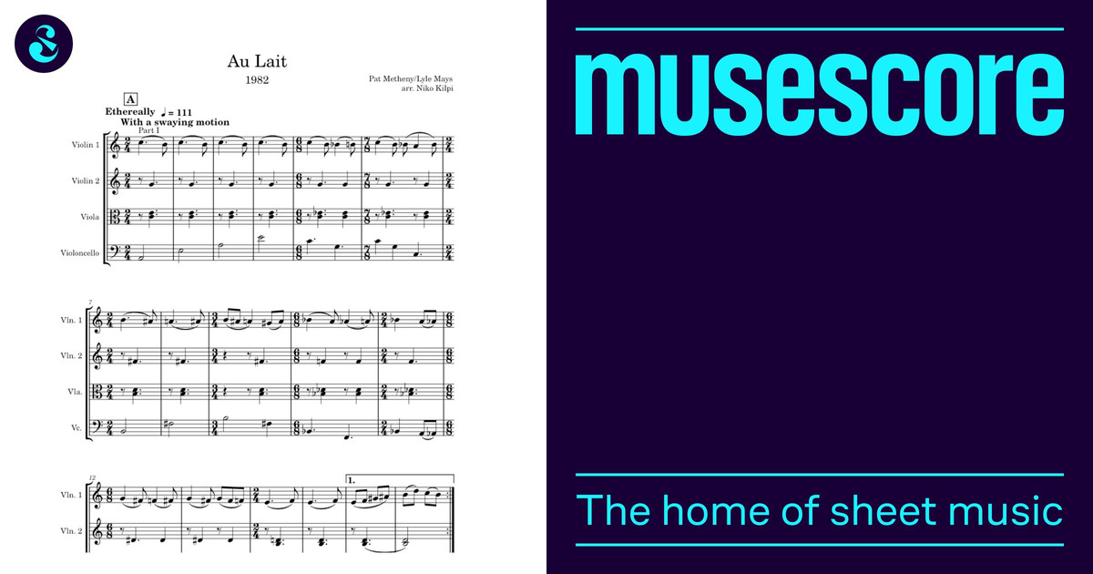 Au Lait – Pat Metheny Sheet Music with Chords for Violin, Viola, Cello ...