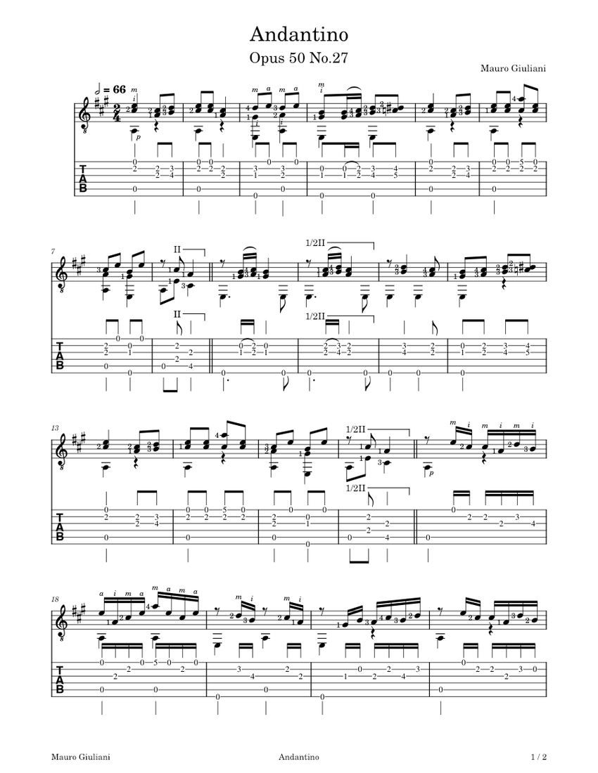 Andantino Op.50 No27-Mauro Giuliani Sheet music for Guitar (Solo ...