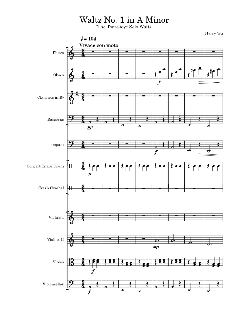 Waltz No. 1 in A Minor "The Tsarskoye Selo Waltz" - Harry Wu Sheet ...