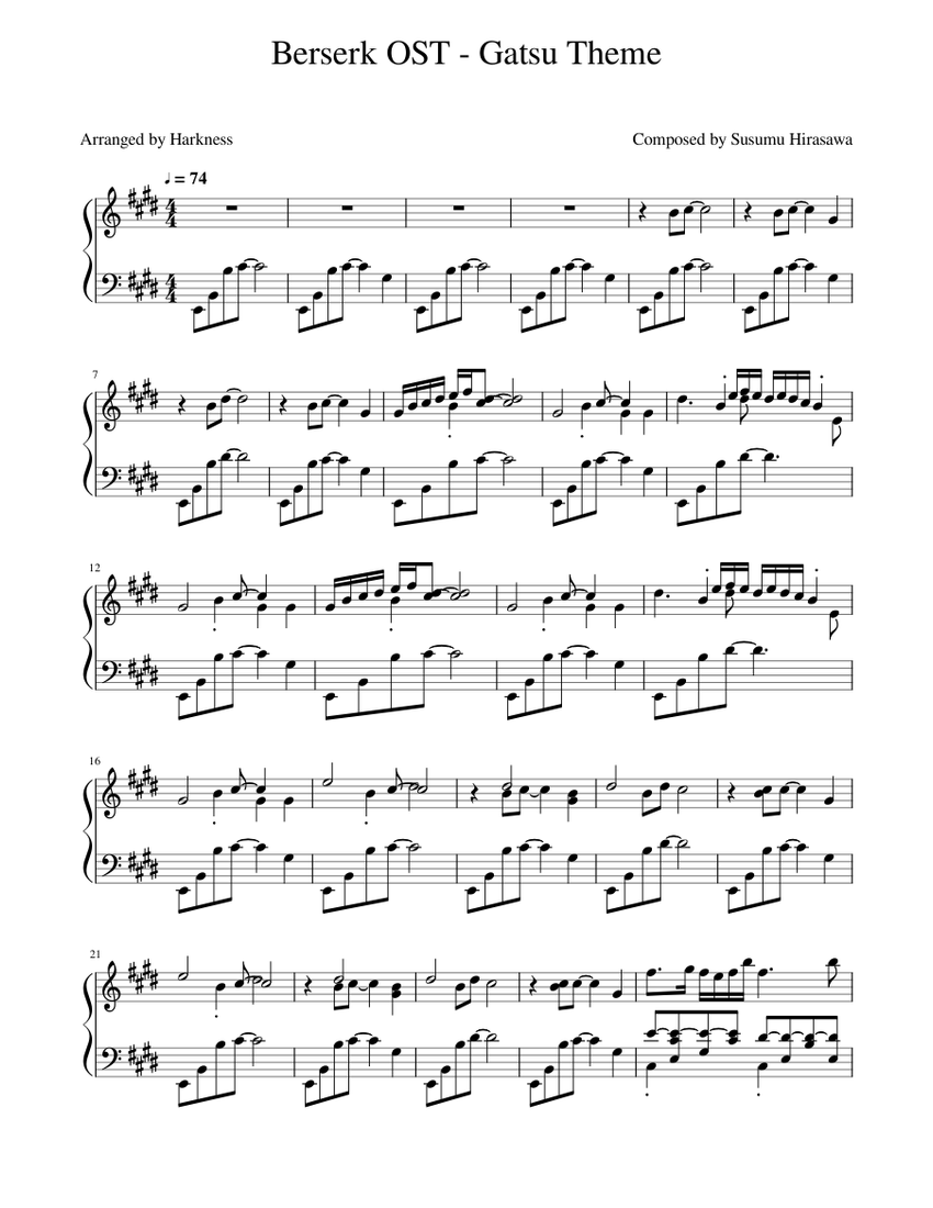 Berserk OST - Gatsu Theme Sheet Music for Piano (Solo) Easy | MuseScore.com