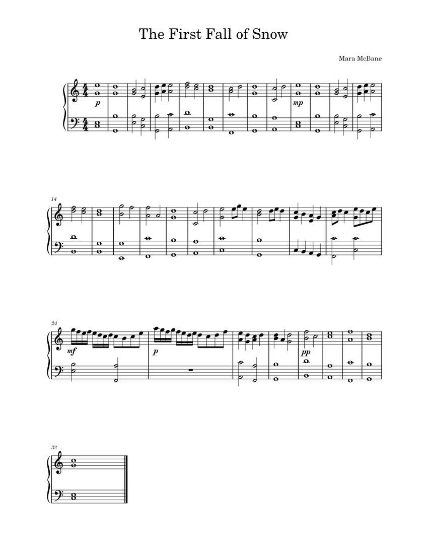 The First Fall of Snow Sheet Music for Piano (Solo) Easy | MuseScore.com