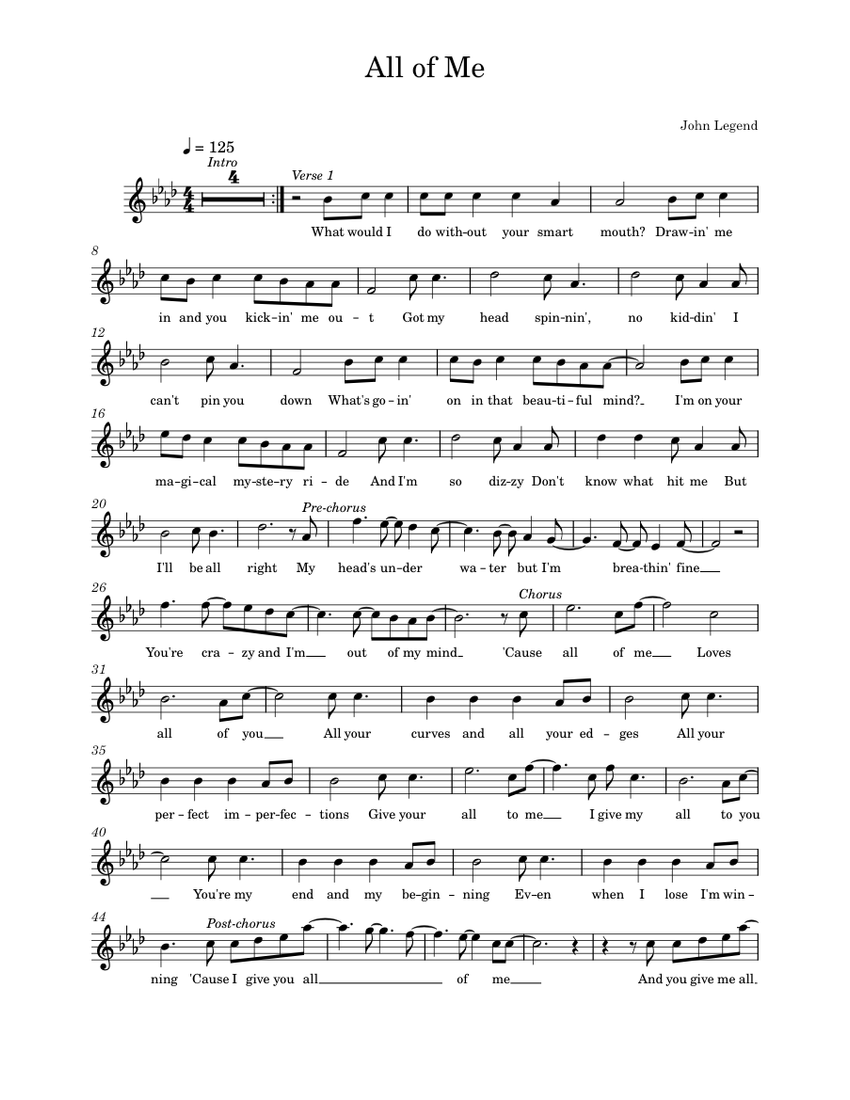 All of me – John Legend Sheet music for Piano (Solo) | Musescore.com