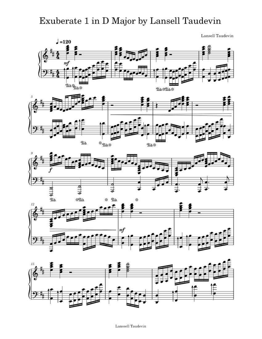 Exuberate 1 in D Major by Lansell Taudevin Sheet Music for Piano (Solo ...