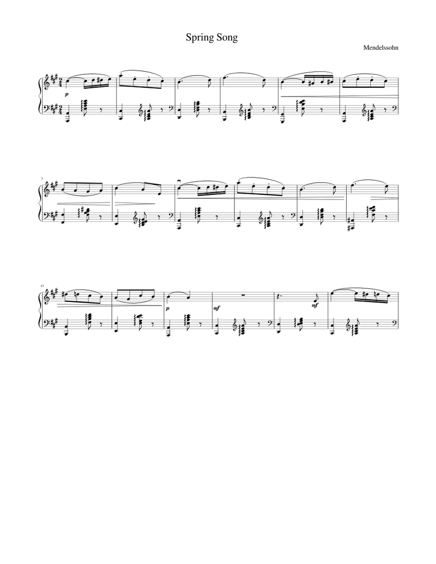 Spring Song Sheet Music for Piano (Solo) | MuseScore.com