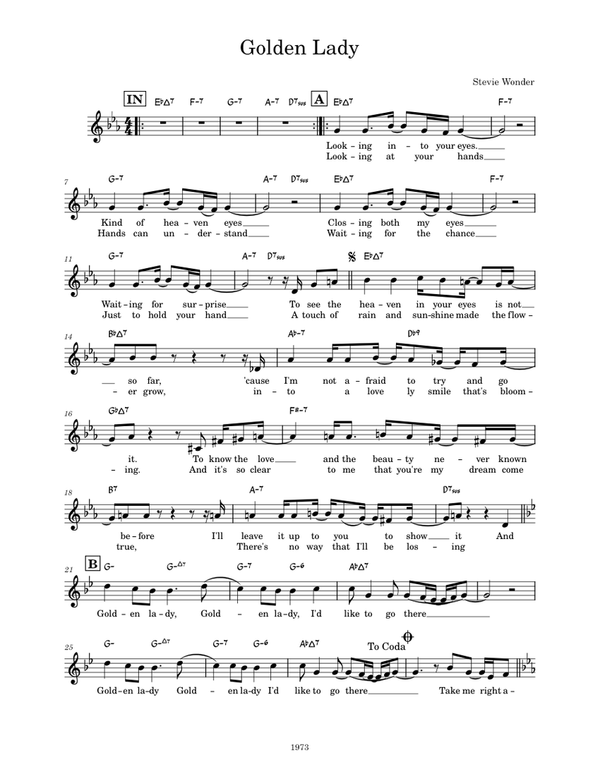Golden lady – Stevie Wonder Sheet Music with Chords for Piano (Solo ...