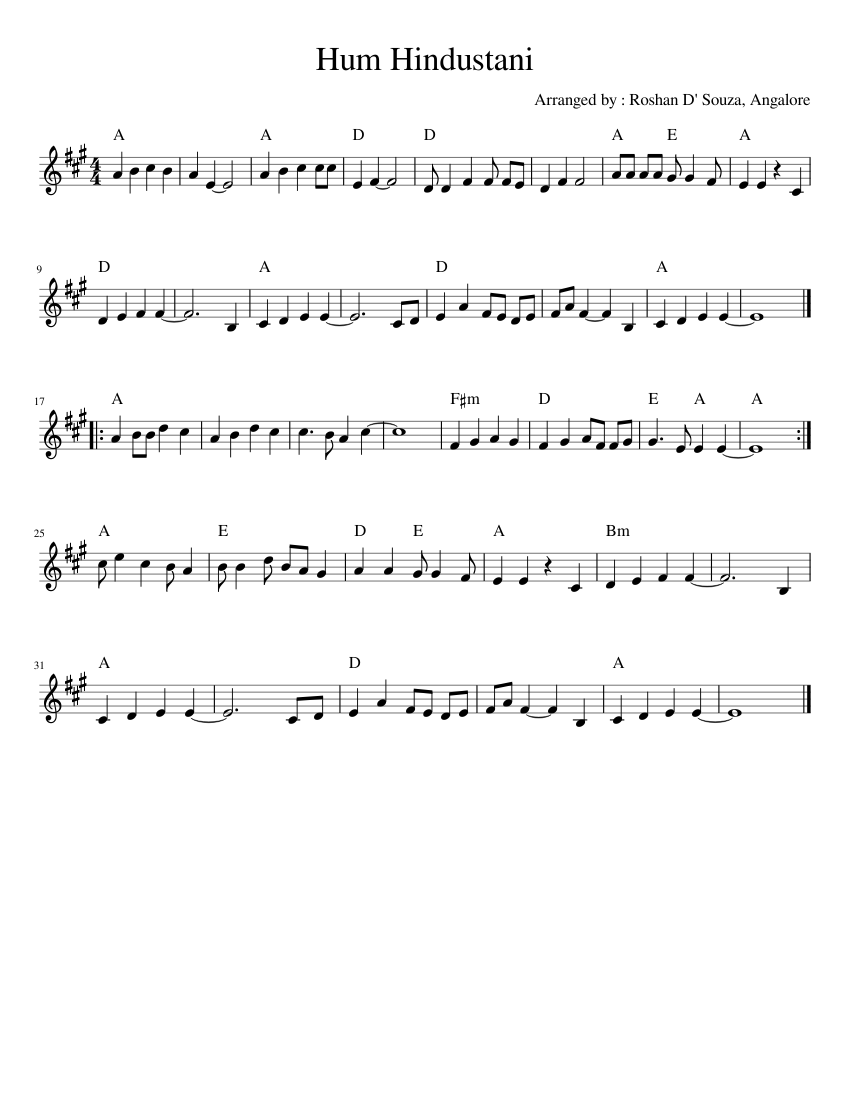 Hum Hindustani Sheet Music for Piano (Solo) Easy | MuseScore.com
