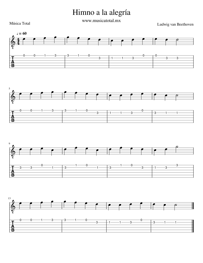 Guitarra - Himno a la alegría Sheet Music and Tab for Guitar (Solo ...