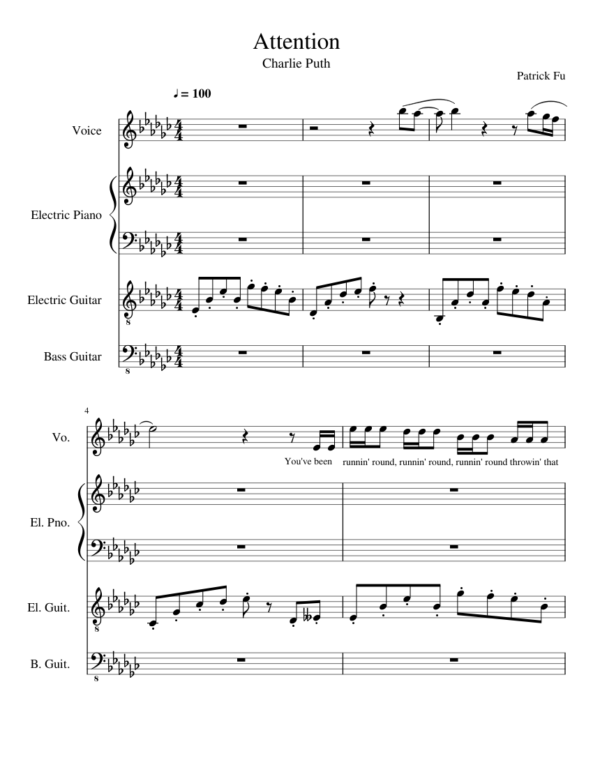 Attention - Charlie Puth Sheet Music with Chords for Piano, Vocals ...